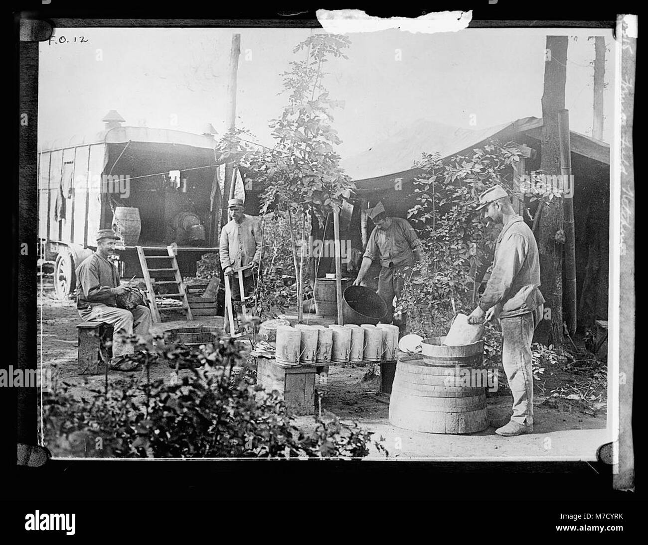 A depiction of a French field kitchen, used during wartime for ...