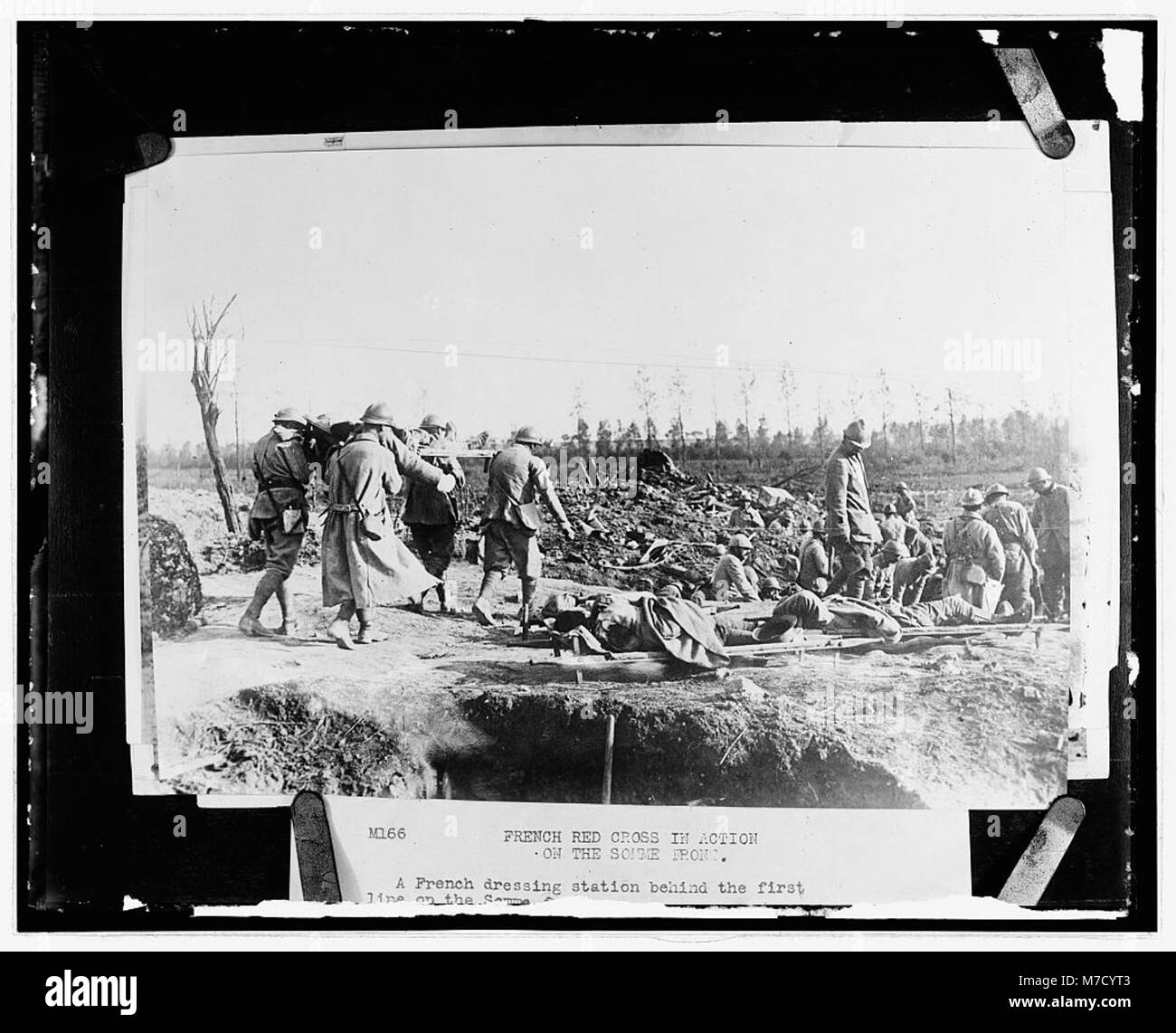 This photograph shows the French Red Cross operating on the Somme front ...