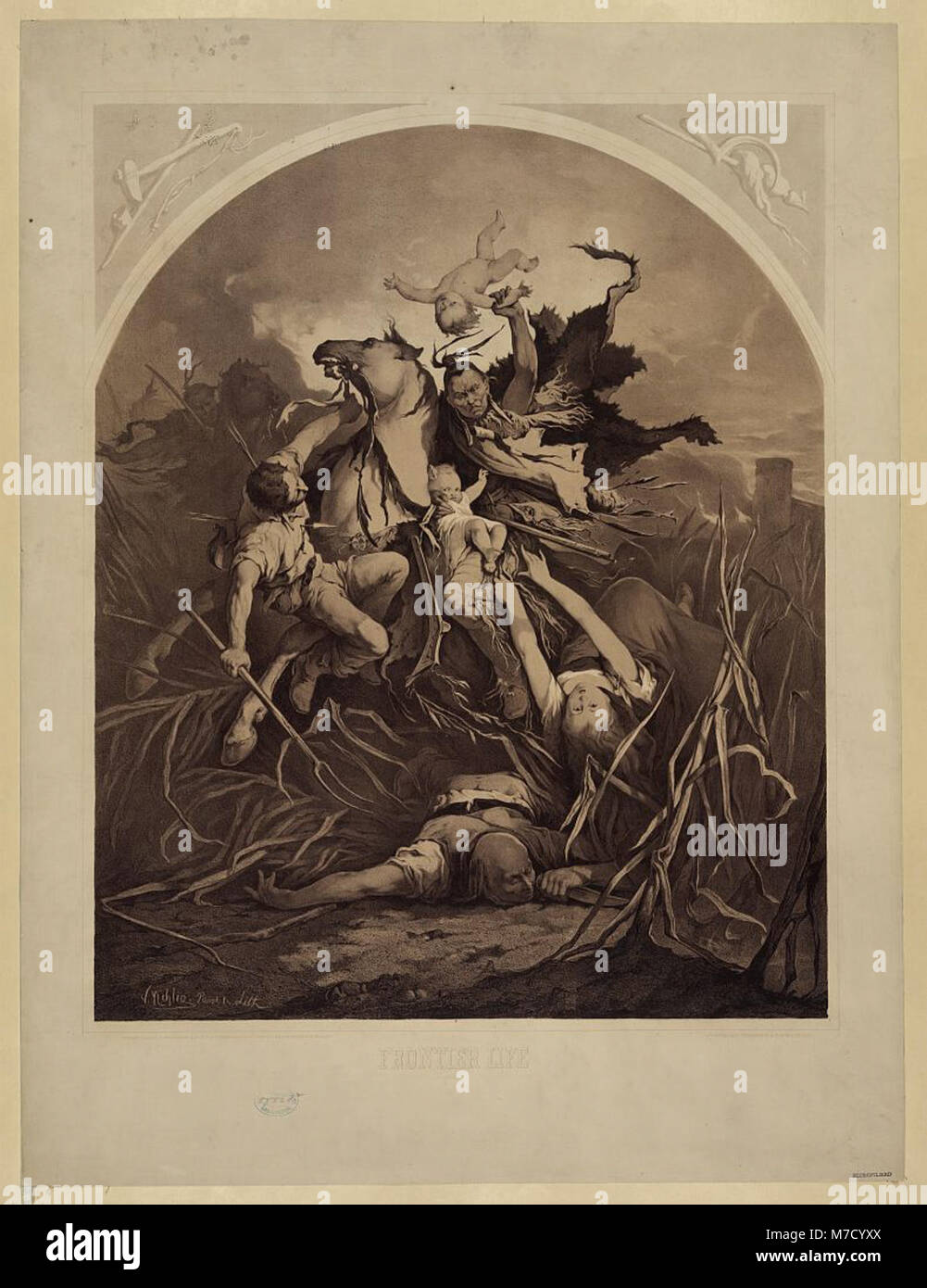 This image depicts frontier life, showcasing the daily routines and ...