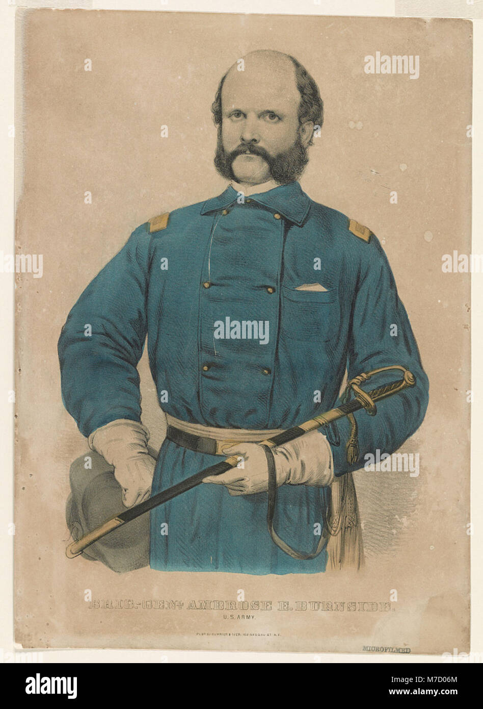 A portrait photograph of Brigadier General Ambrose E. Burnside, a ...