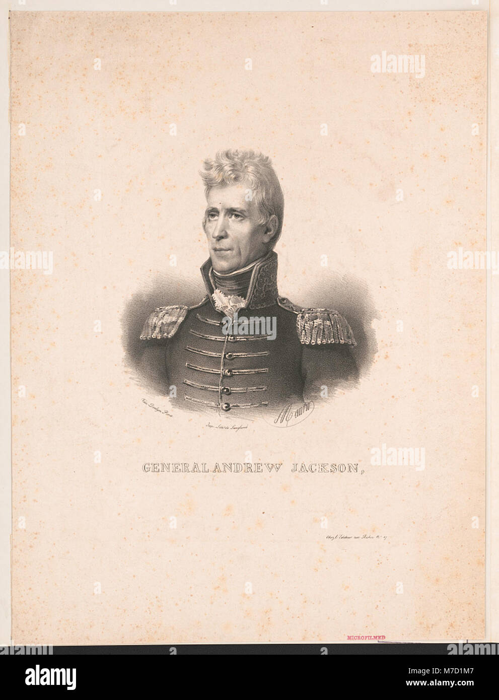 A lithograph of General Andrew Jackson, showcasing his military ...