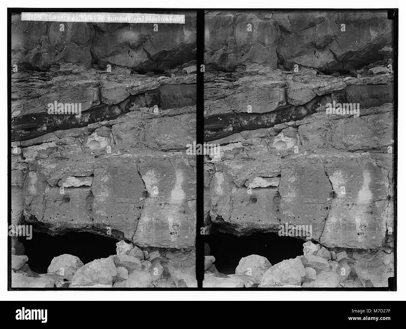 Photograph of geological layers showing flint embedded in limestone at ...