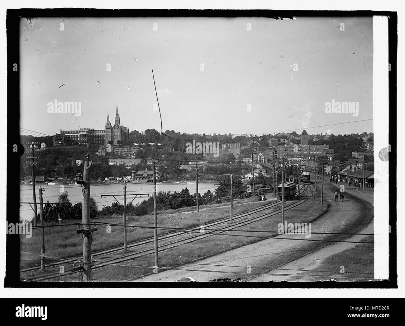 A historical photograph showcasing Georgetown College and the Aqueduct ...