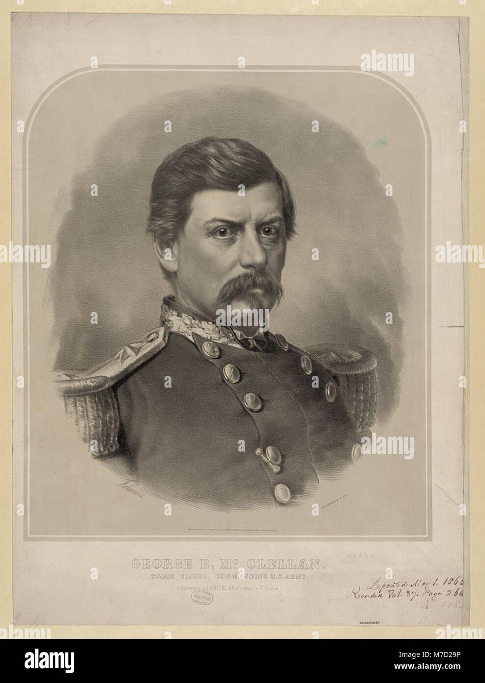 A lithograph of Major General George B. McClellan, commanding officer ...