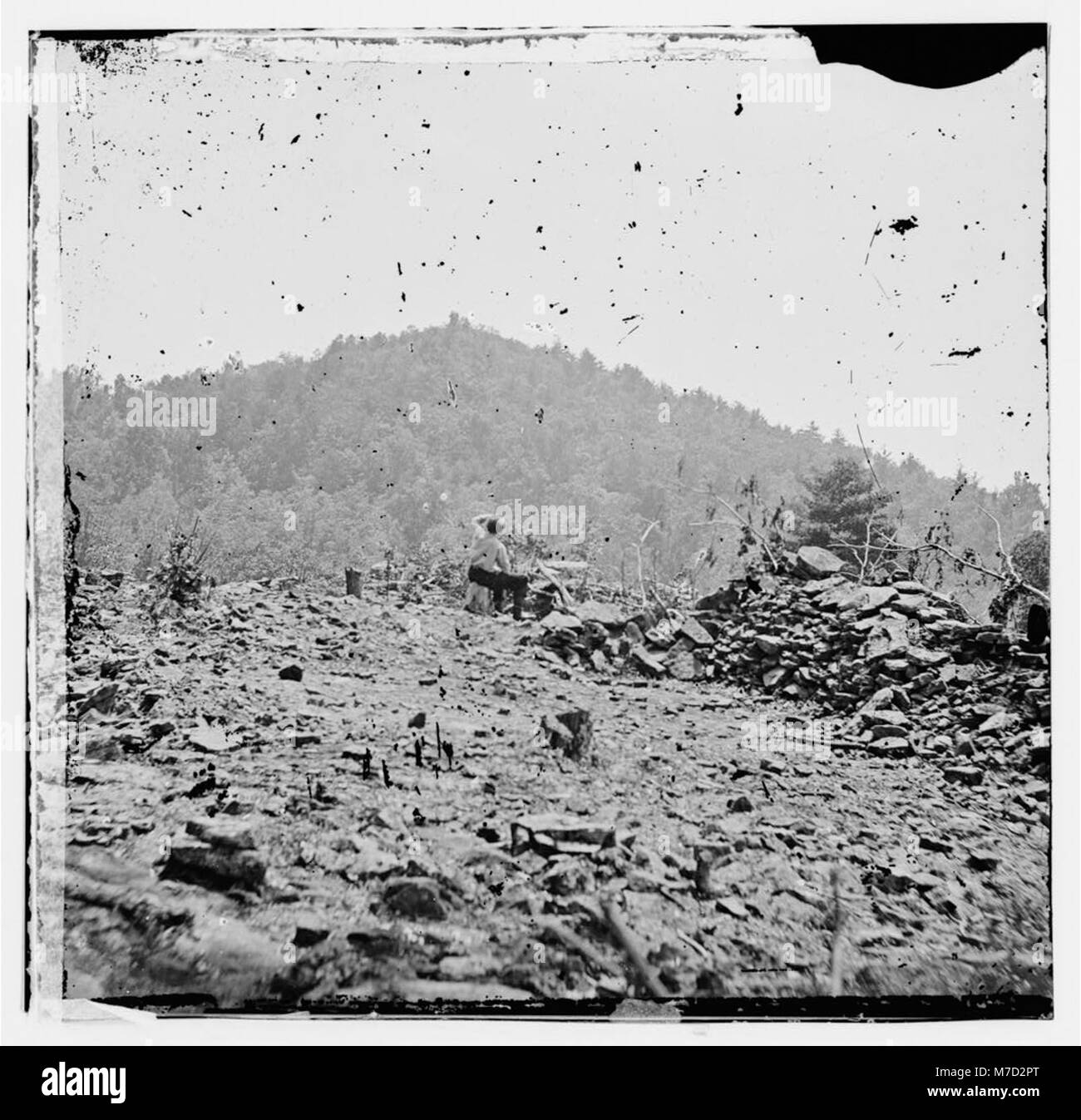 A photograph showing the view of Big Round Top from the entrenchments ...