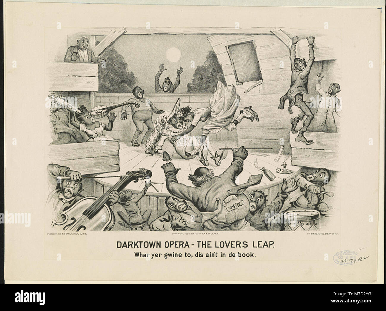 A scene from the Darktown opera, 'The Lovers Leap', showing a dramatic ...