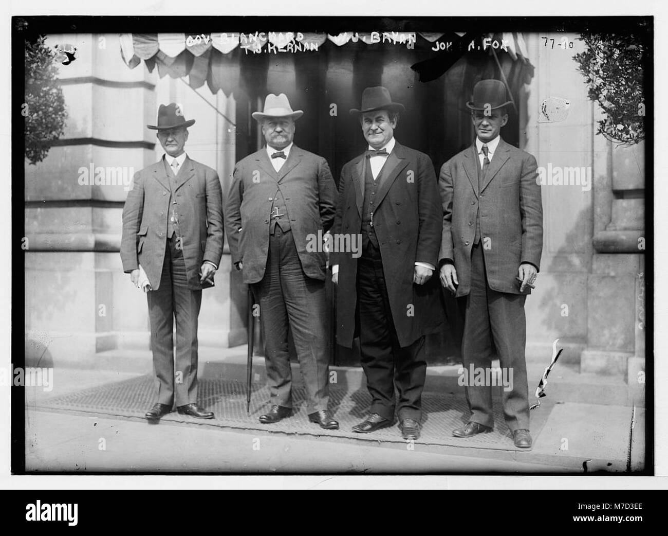 A historic photograph featuring Governor Blanchard, W.J. Bryan, John H ...