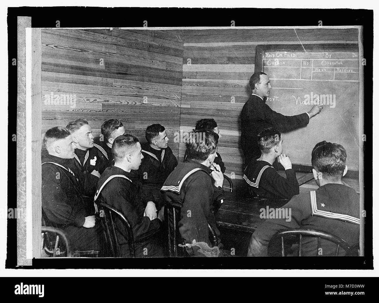The photograph captures a radio class at the Great Lakes Naval Training ...