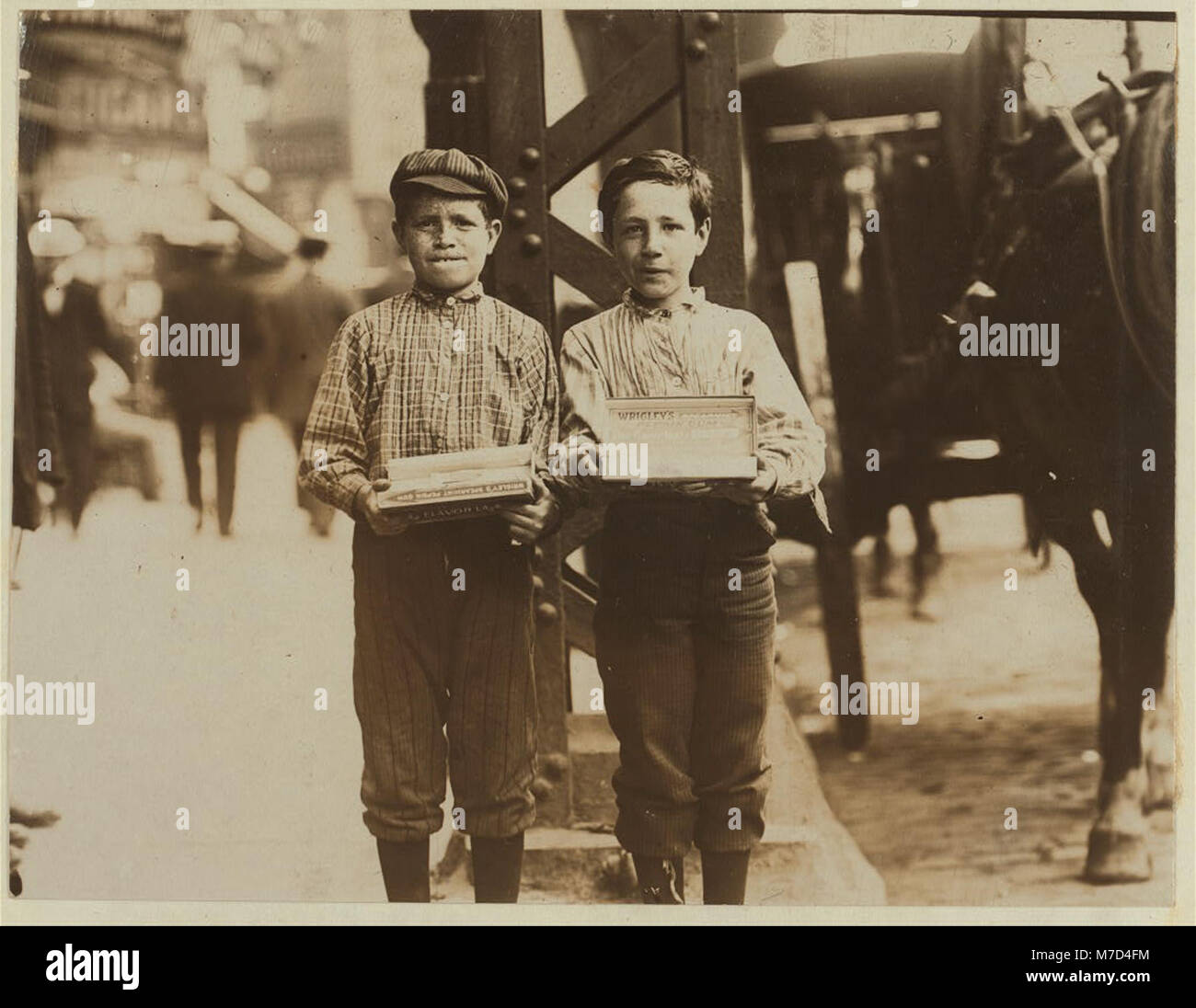 A street scene featuring gum vendors along the Bowery, an iconic New ...