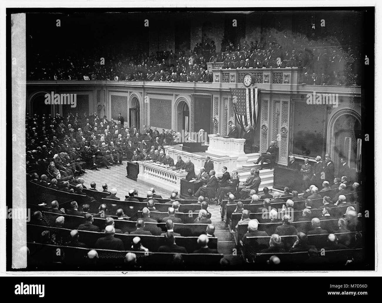 A photograph of President Warren G. Harding delivering his first annual ...