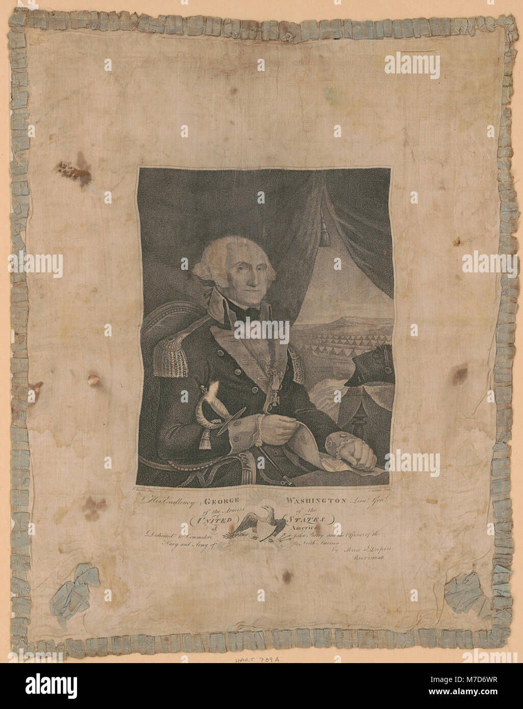 A formal engraving of General George Washington, portrayed as ...