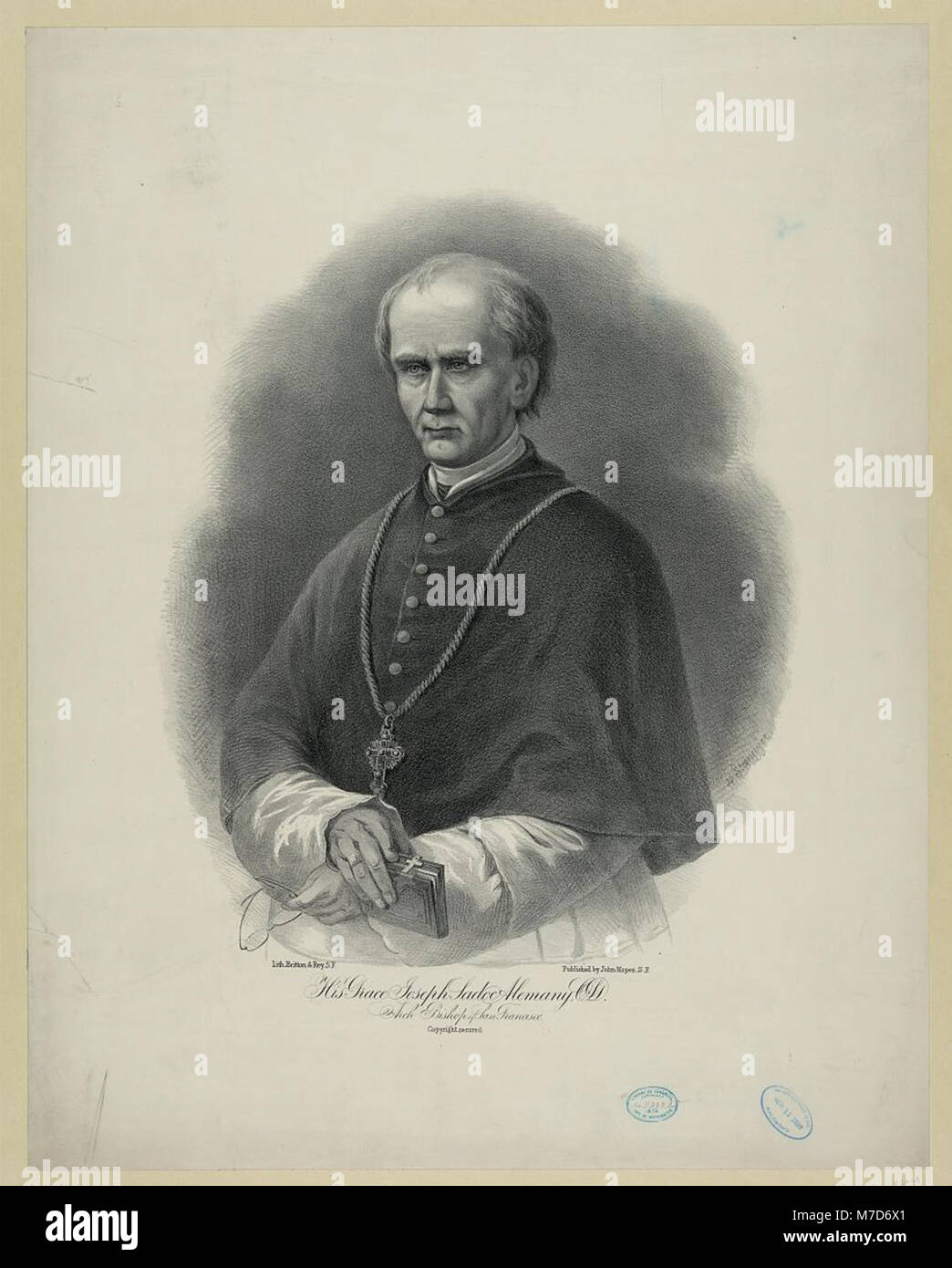 A lithograph of His Grace Joseph Sadoc Alemany, the Archbishop of San ...