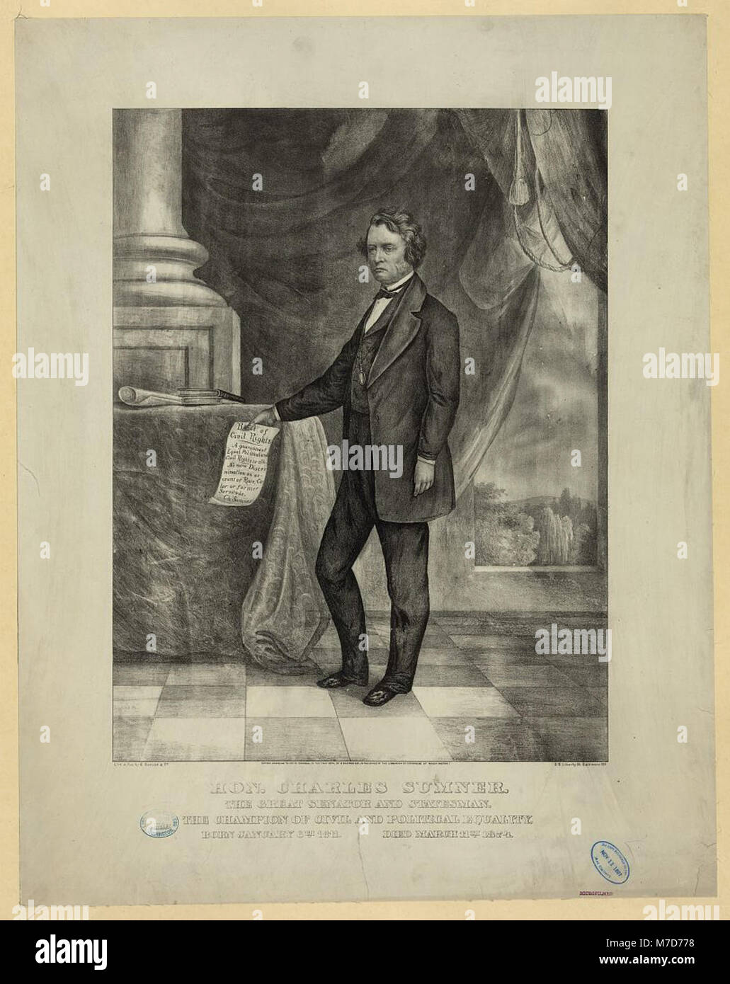 A portrait of Charles Sumner, a key figure in U.S. history known for ...