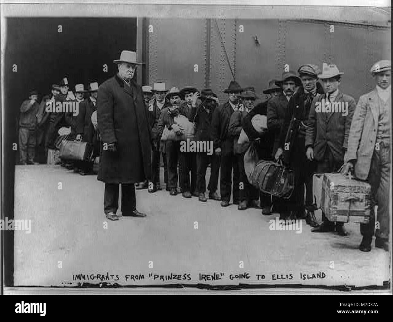 The photograph captures immigrants aboard the 'Prinzess Irene' ship ...