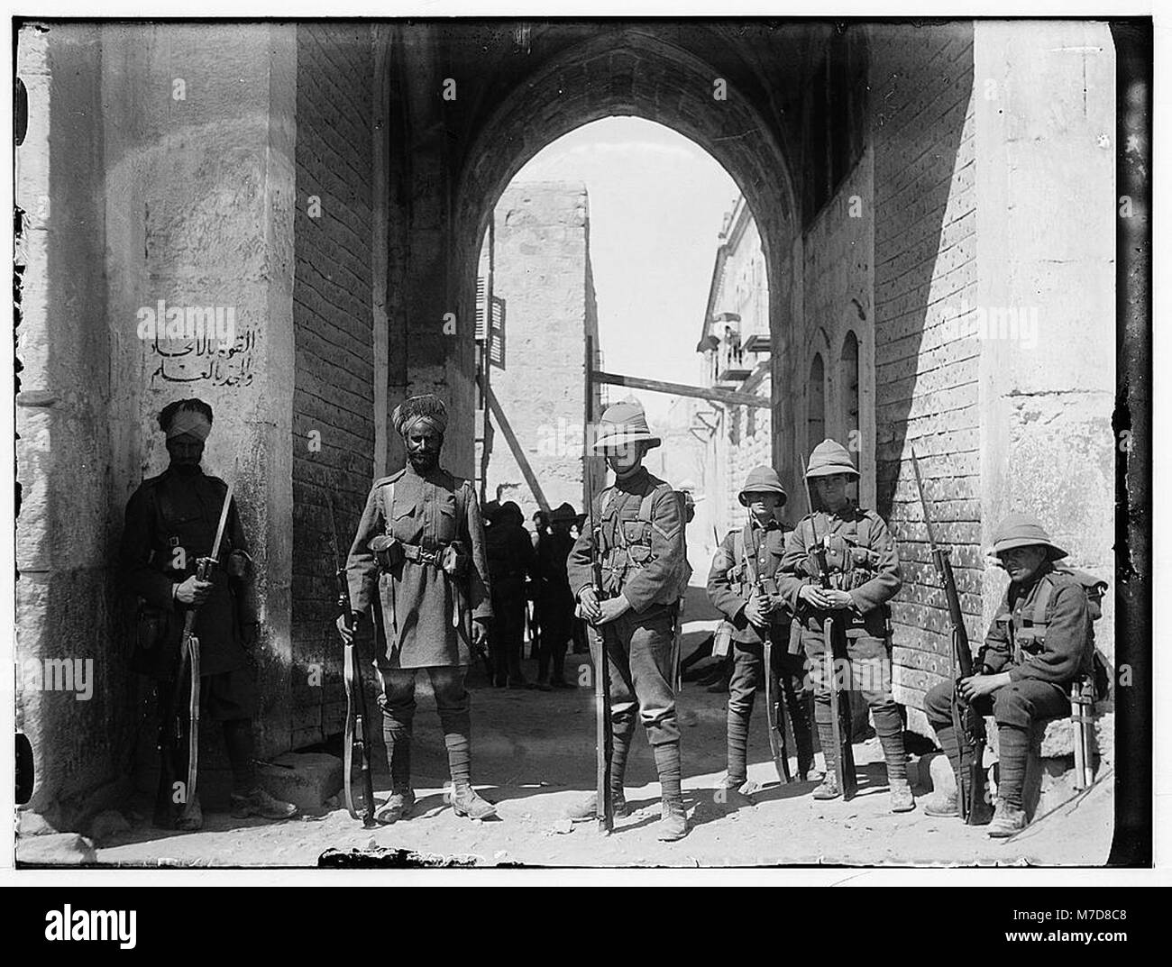 Indian and British guards stand at St. Stephen's Gate in Jerusalem ...