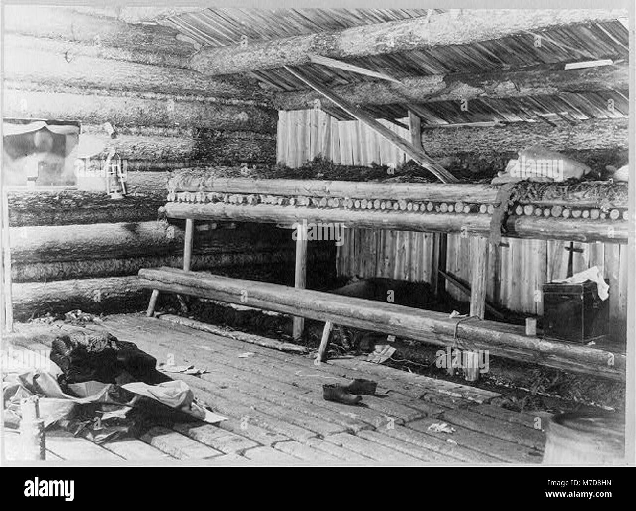 A photo of the interior of a loggers' camp on Mud Pond, where 39 nights ...