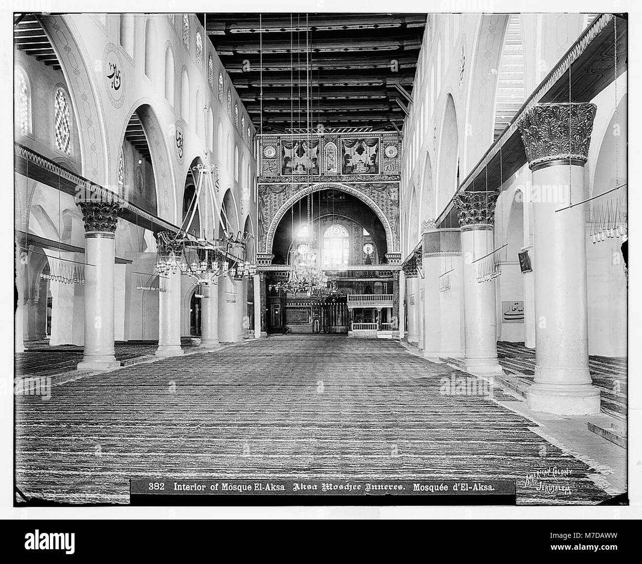 The photograph shows the interior of the al-Aqsa Mosque in Jerusalem ...