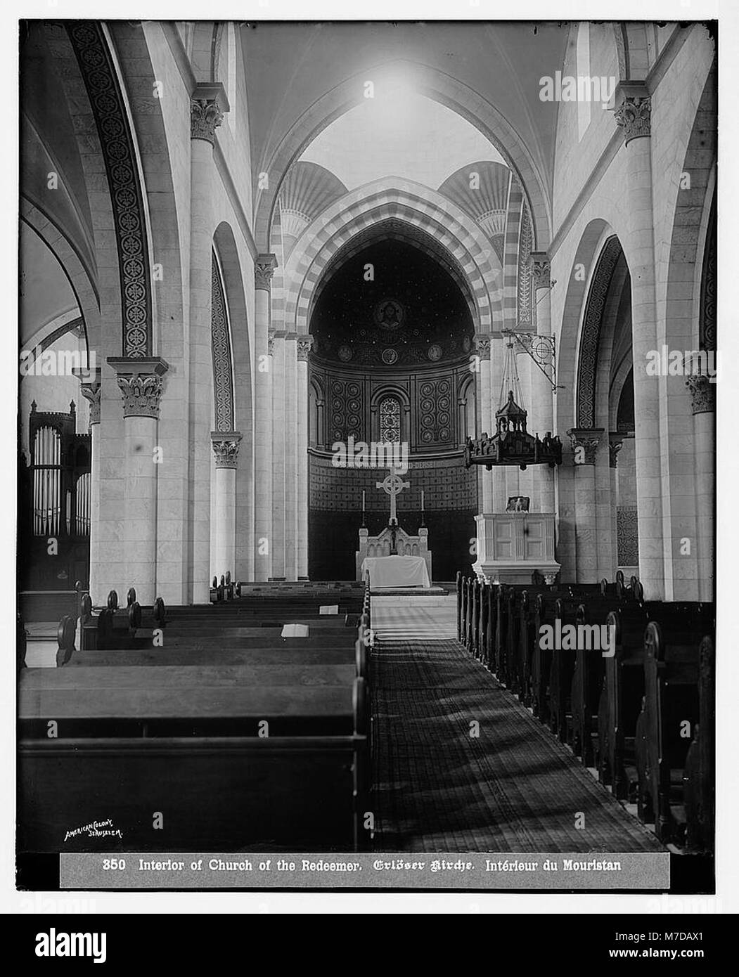 The interior of the German Church in Jerusalem (El-Kouds) is shown ...