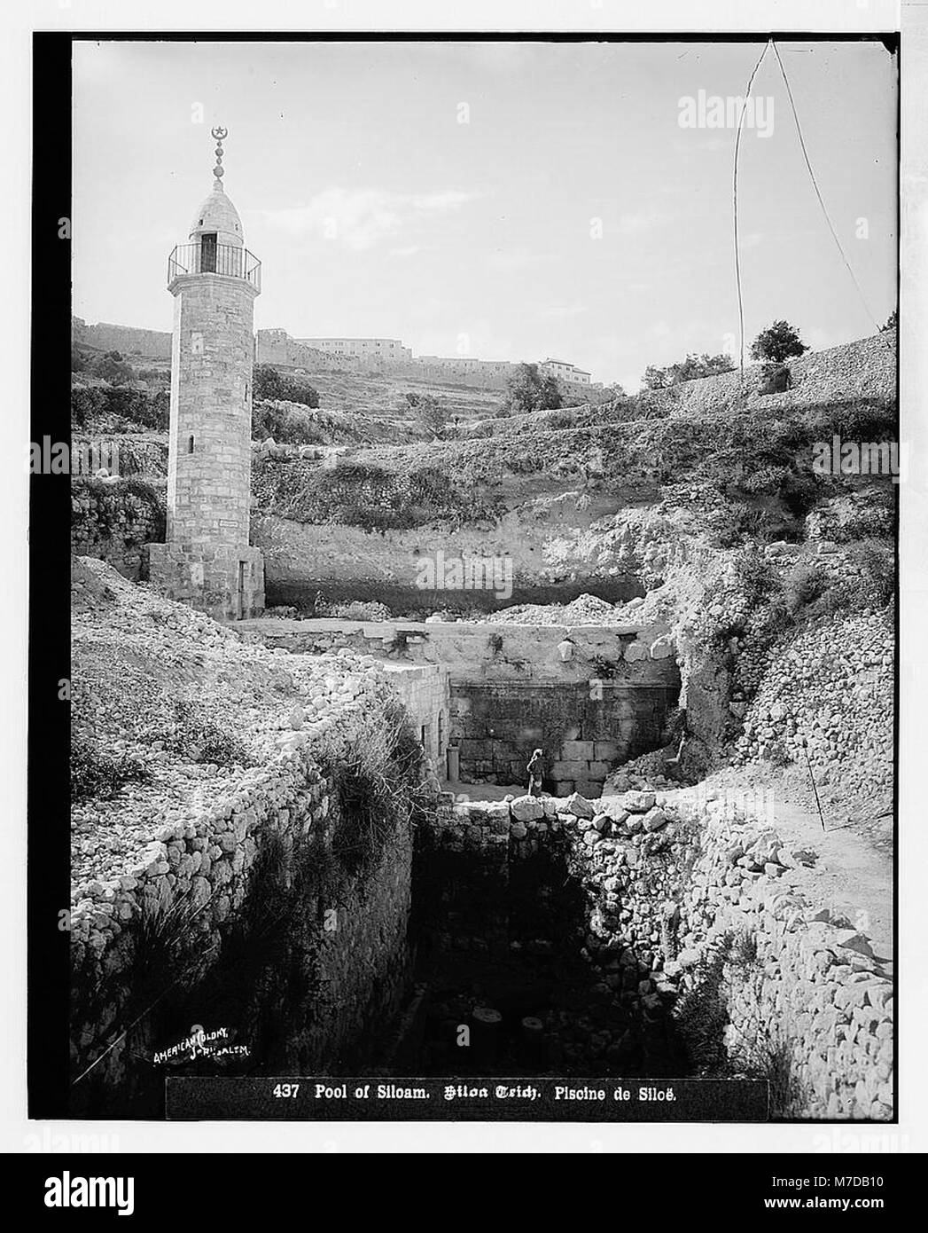 A historical photograph of the Pool of Siloam in Jerusalem, an ...