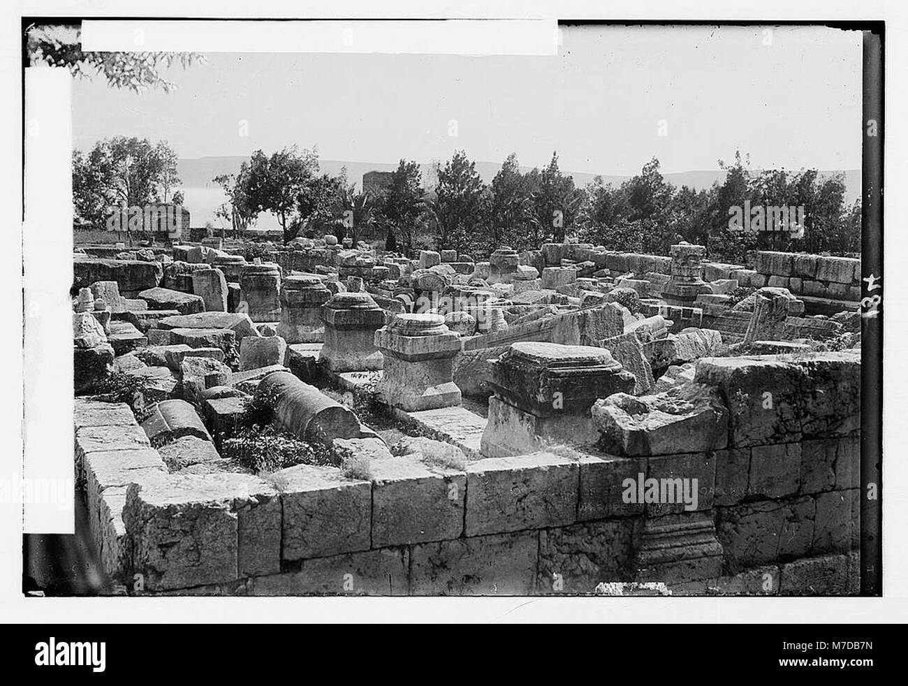 This photo shows the ruins of the synagogue at Capernaum, located on ...