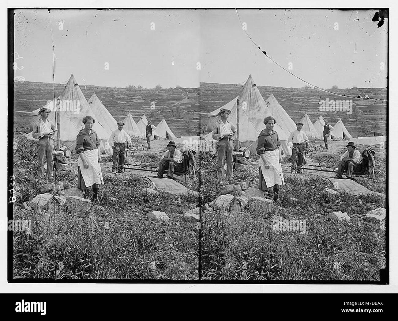 This photograph depicts the beginning of a Jewish settlement, showing ...
