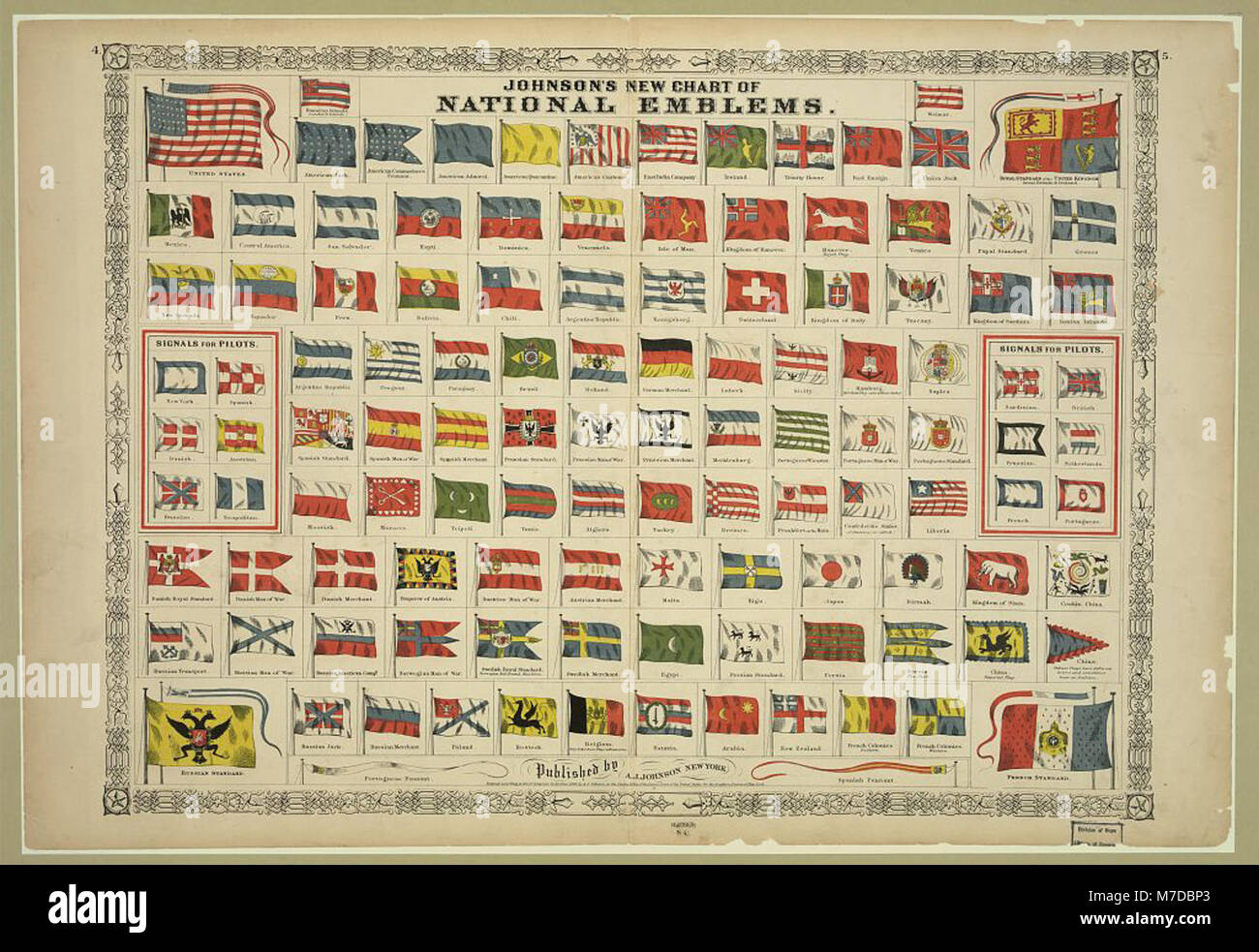 An illustration of Johnson's new chart of national emblems, showcasing ...