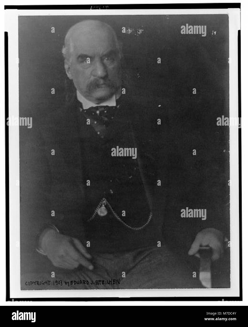 John Pierpont Morgan, half-length portrait, seated, facing slightly ...