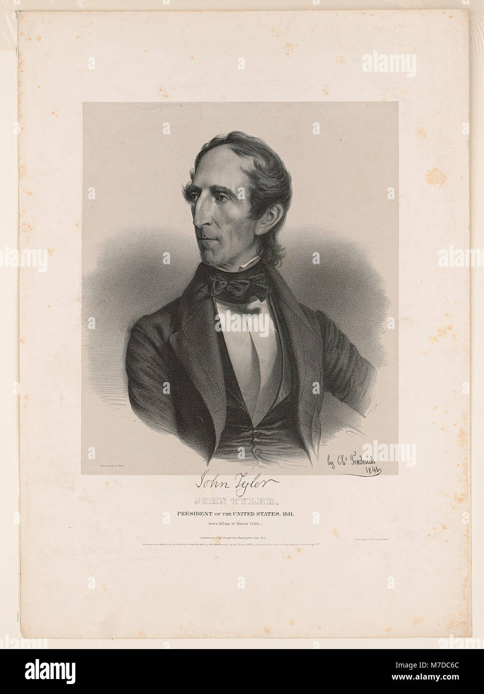 This lithograph, created by Charles Fenderich, depicts John Tyler, the ...