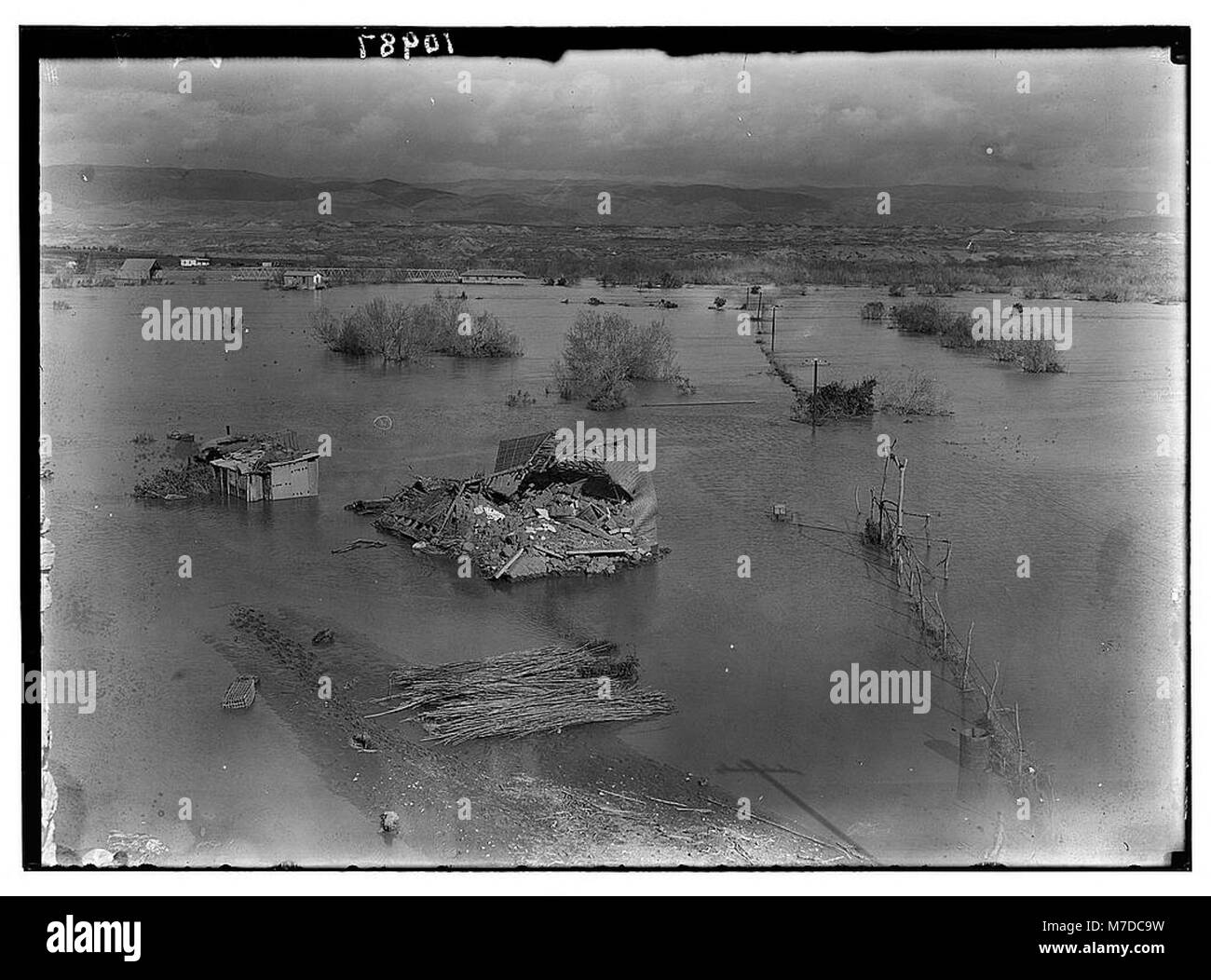A photograph of the 1927 Jordan floods, taken at the Allenby Bridge ...