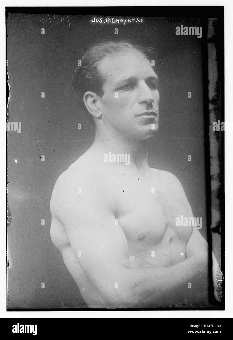 A historic photograph of Jos. B. Choynski, a boxer, shown without a ...