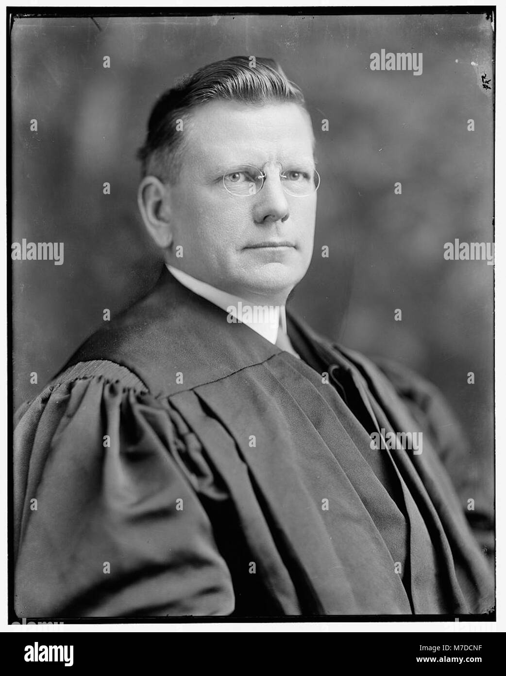 This image is a portrait of Judge M. De(...), a historical judicial ...