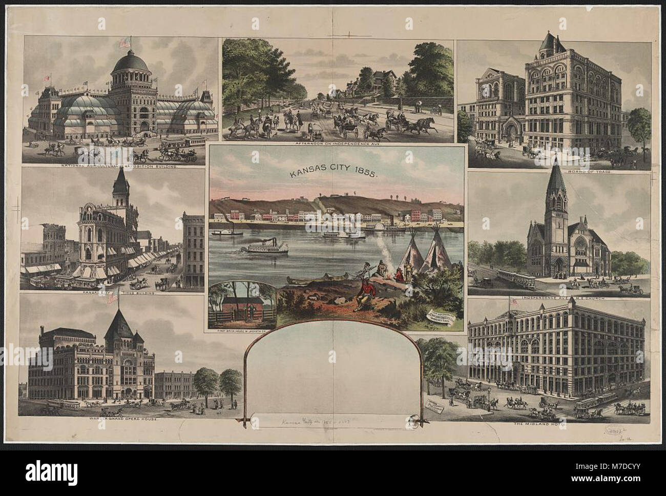 A historical comparison of Kansas City in 1855 and 1887, showing the ...