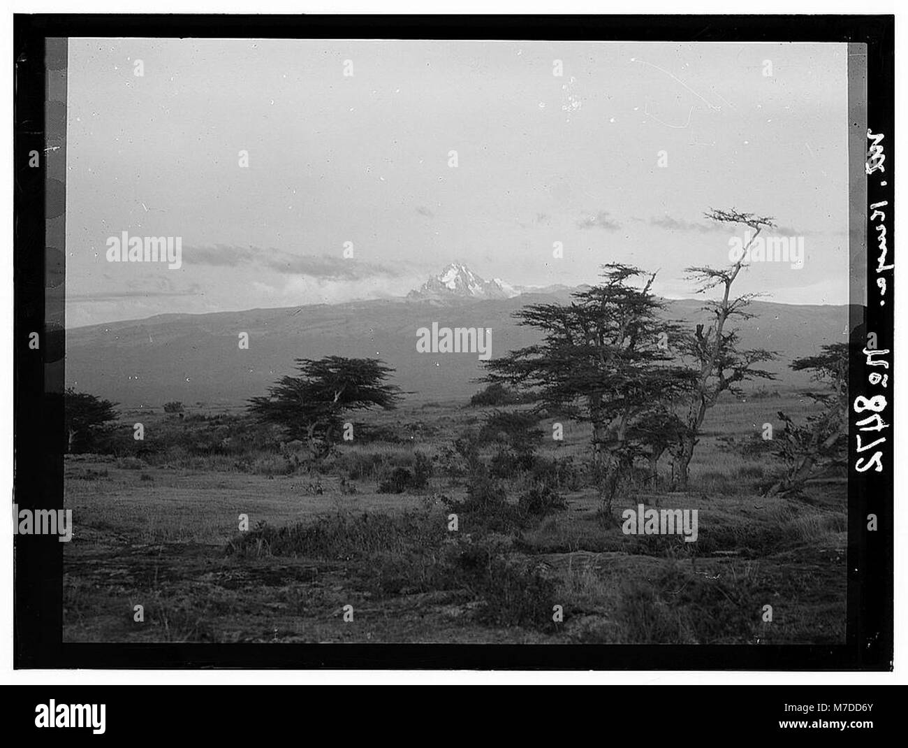 A telephoto image of snow-capped Mount Kenya, located in the Kenya ...