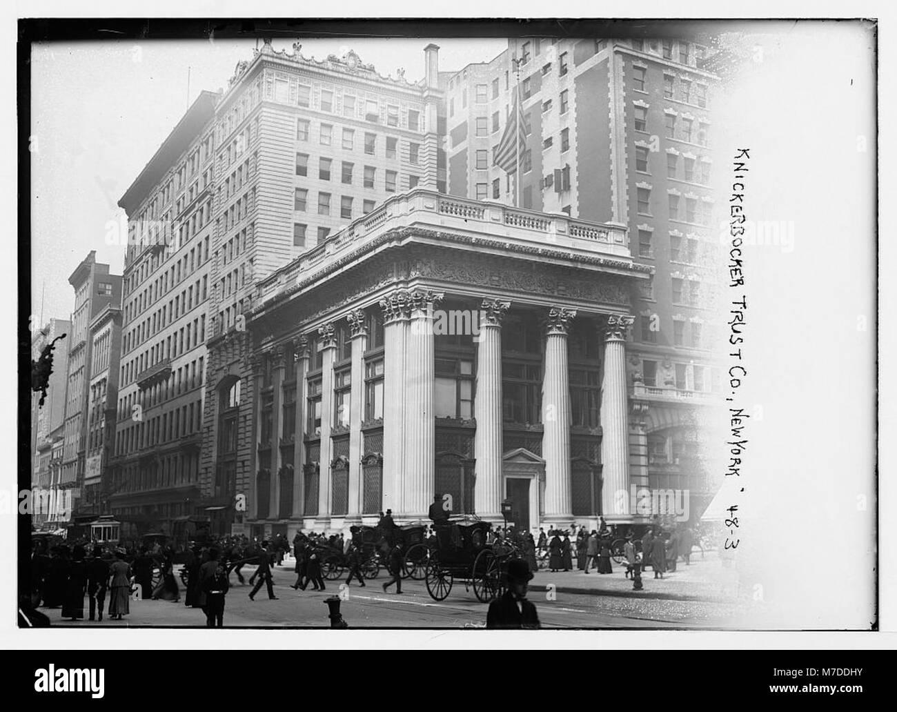 The image shows the building of the Knickerbocker Trust Company in New ...