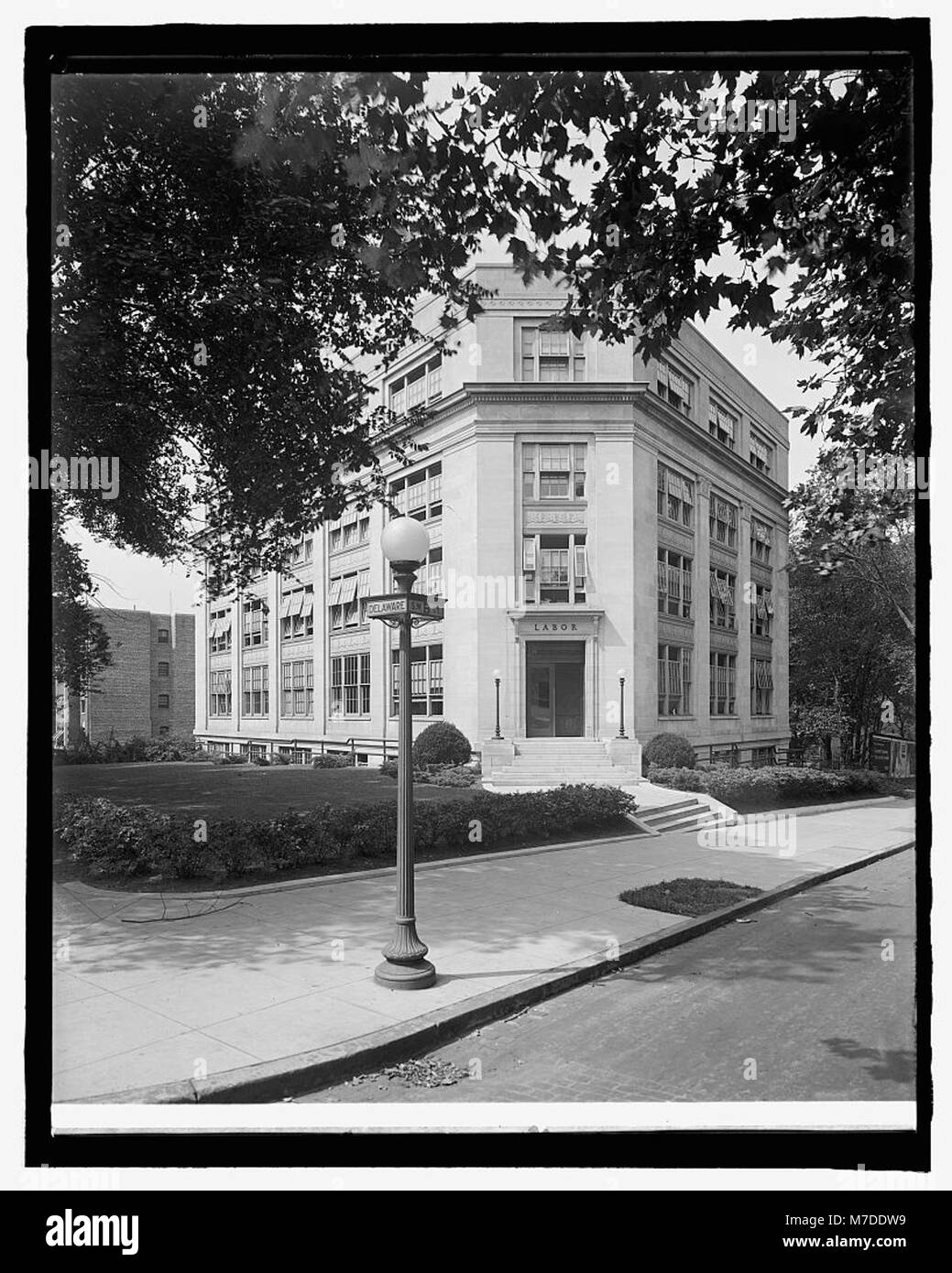 A photograph of a labor building, likely an important site for workers ...