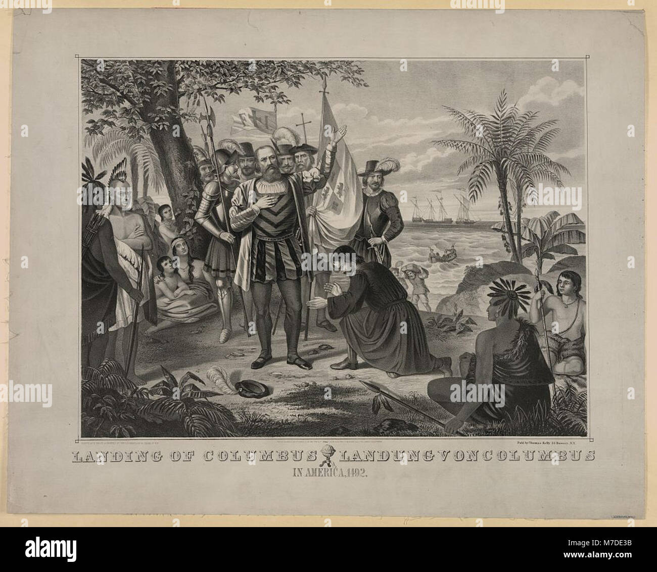 An artistic representation of Christopher Columbus landing in America ...