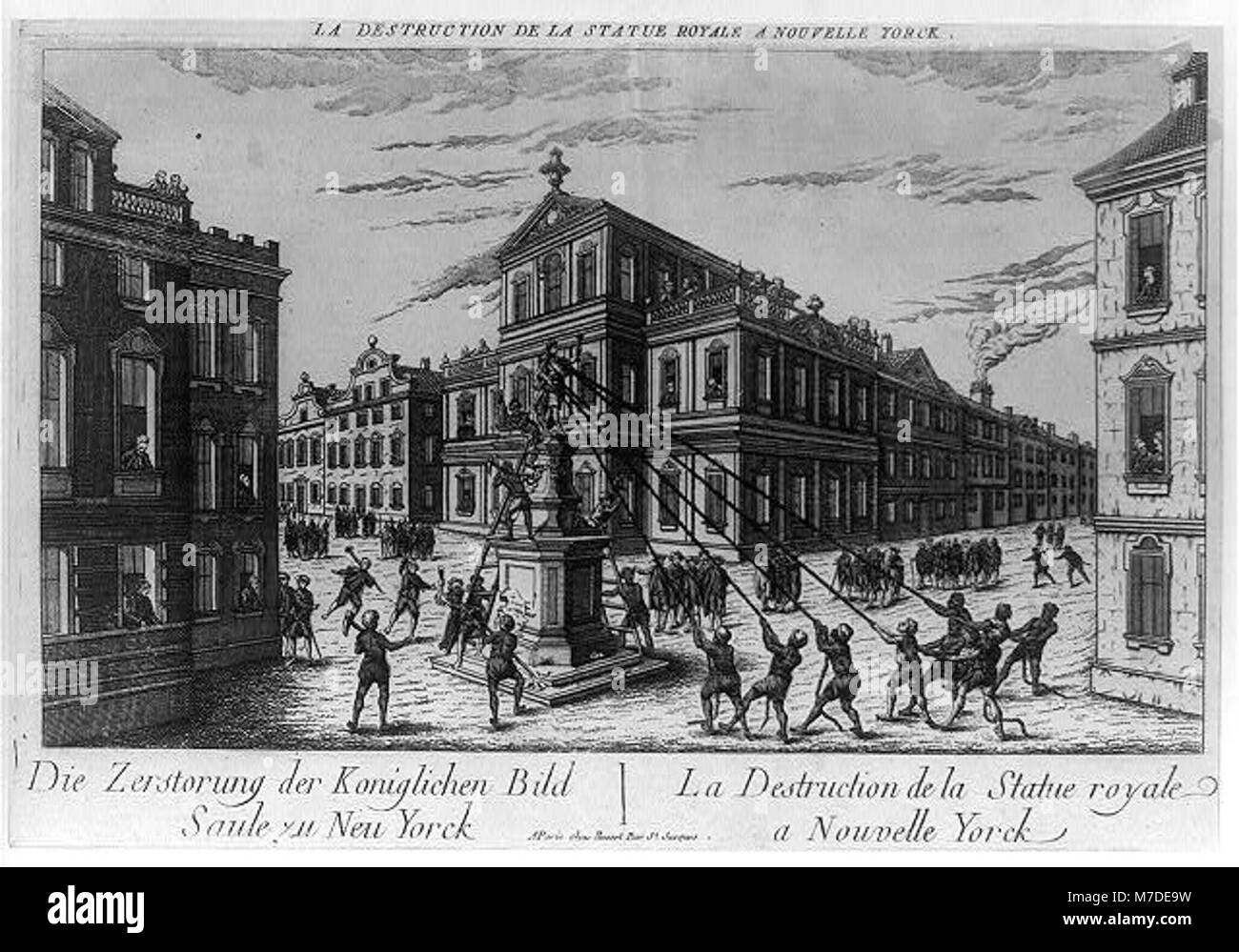 The destruction of the royal statue in New York, depicting the removal ...
