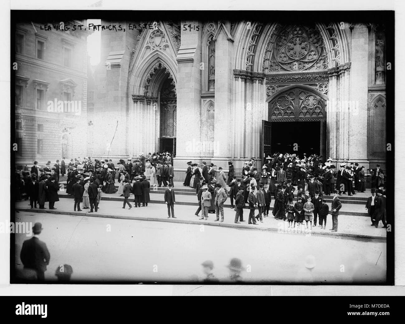 The scene shows people leaving St. Patrick's Cathedral on 5th Avenue ...