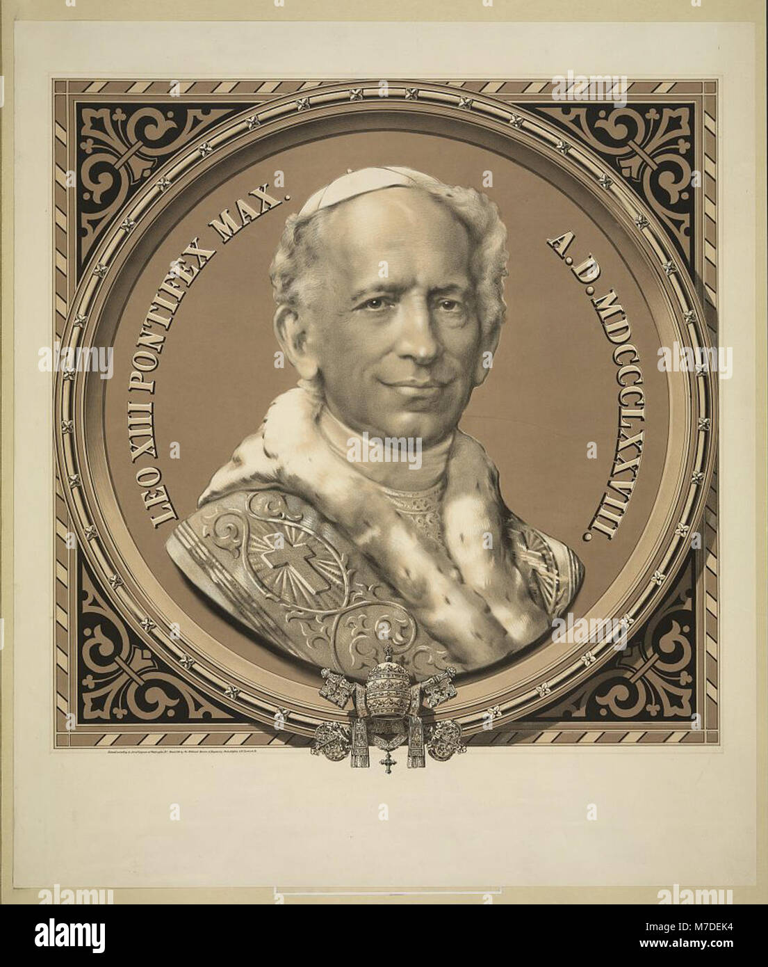 Pope Leo XIII depicted in a formal portrait, commemorating his papacy ...