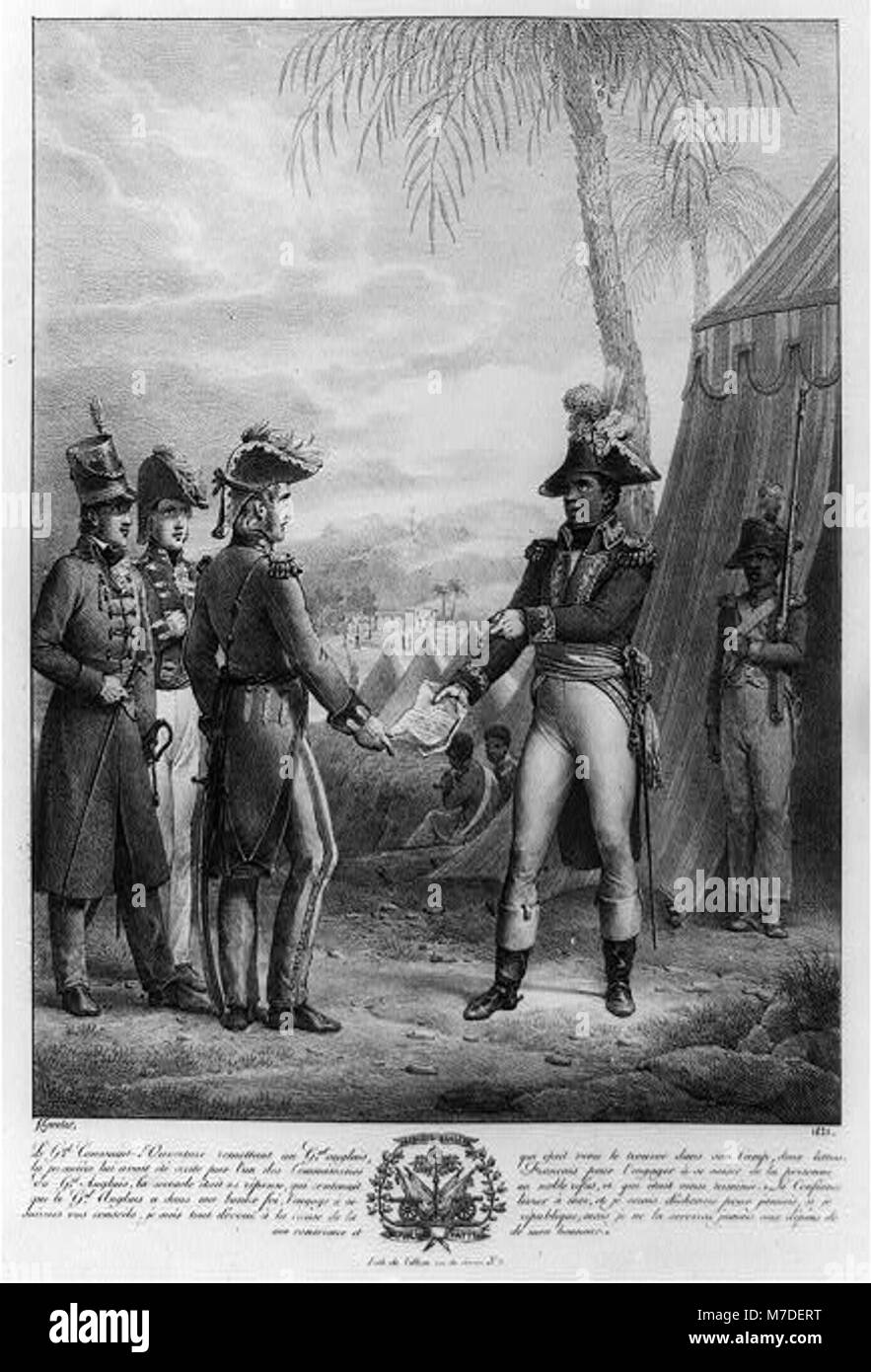 A historical image of General Toussaint-L'Ouverture presenting to the ...