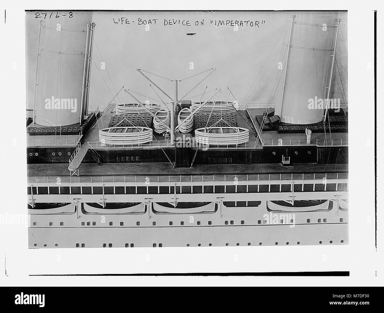 A historical photograph showing the lifeboat device on the RMS ...