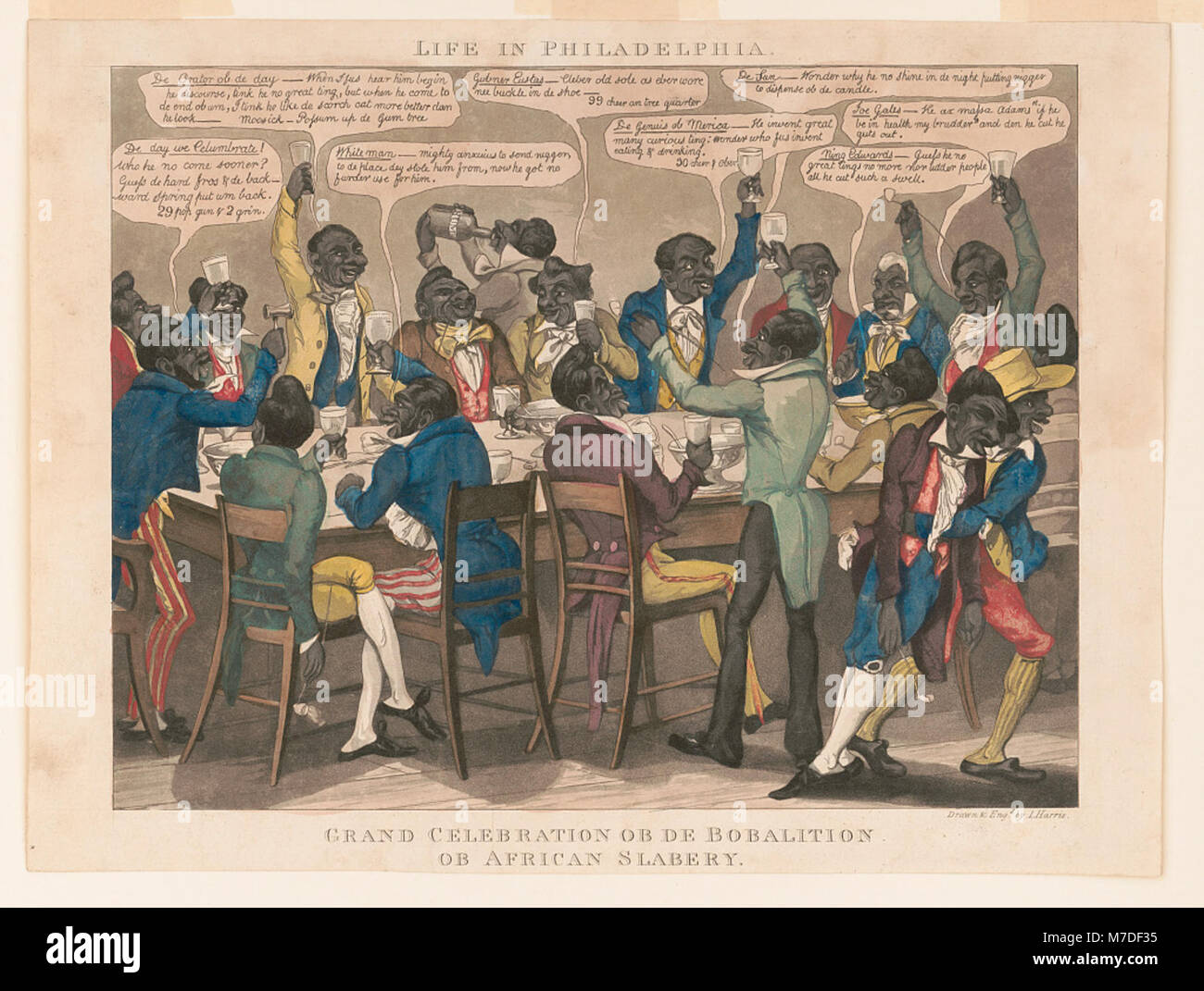 A historical image depicting a grand celebration in Philadelphia ...