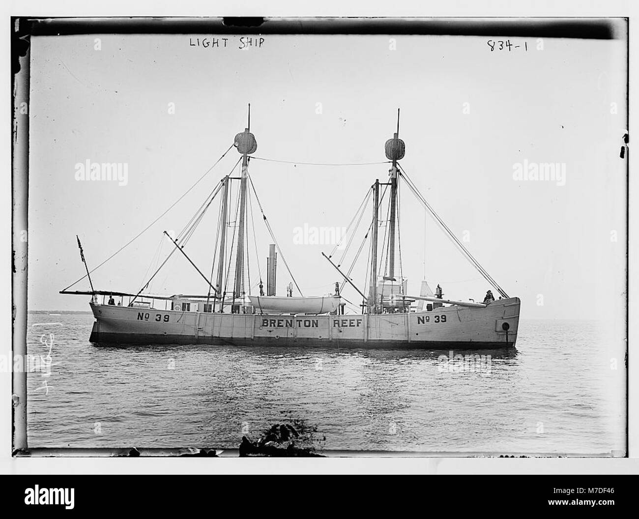 A historical photograph of a lightship, a type of ship used as a ...