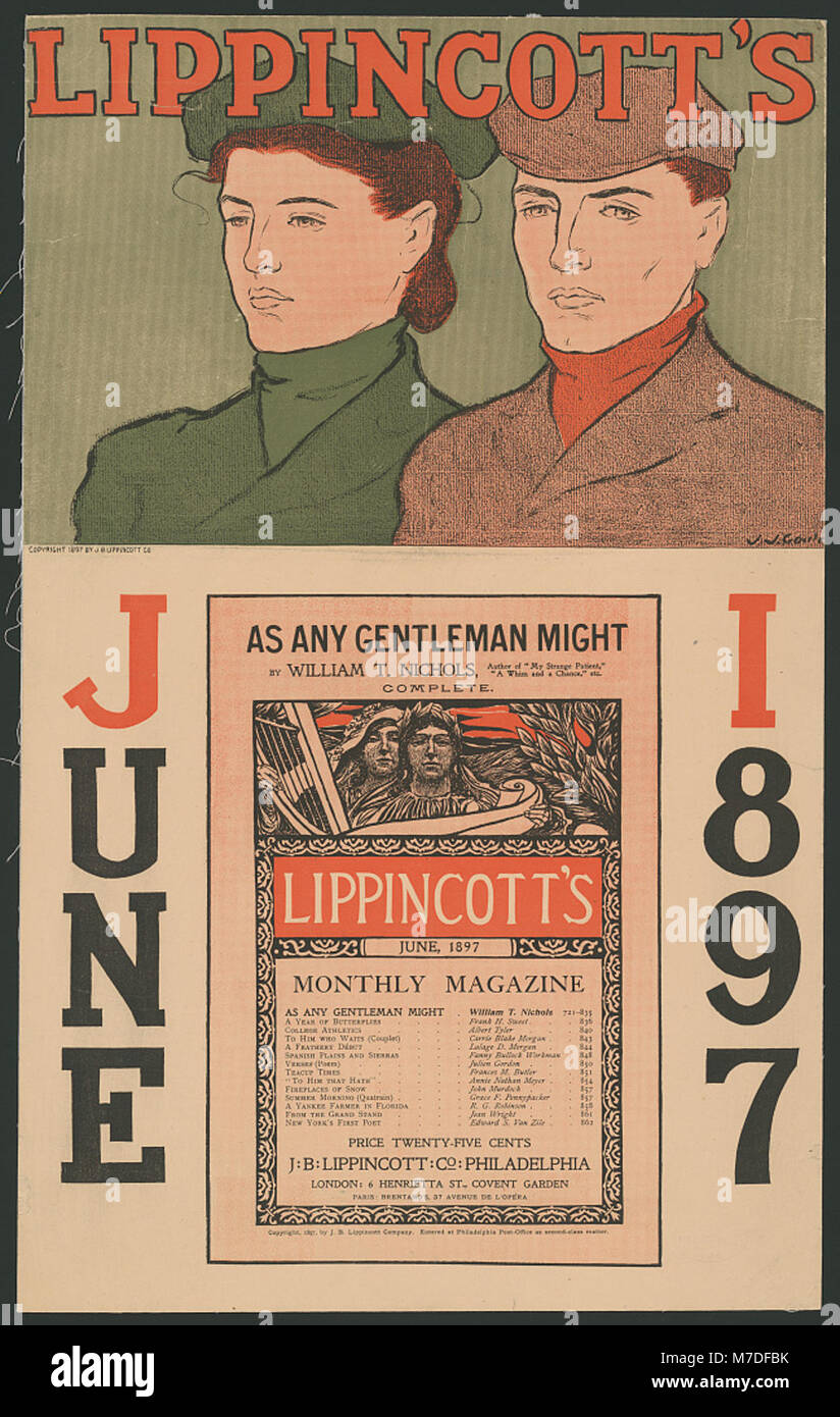 A historical cover of Lippincott's magazine from June 1897 featuring an ...