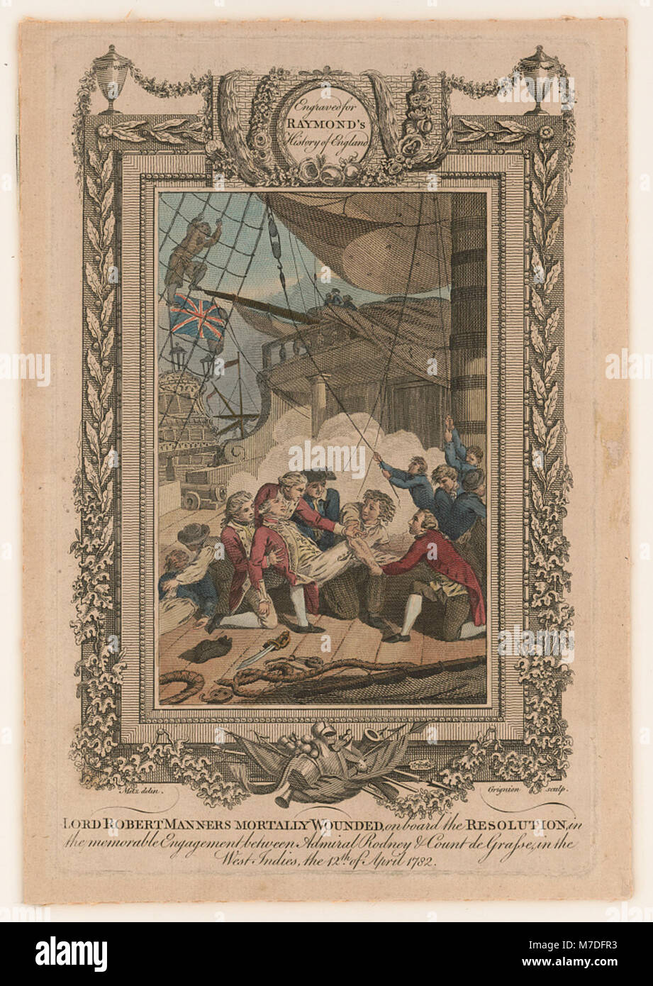 Lord Robert Manners, mortally wounded aboard the HMS Resolution ...