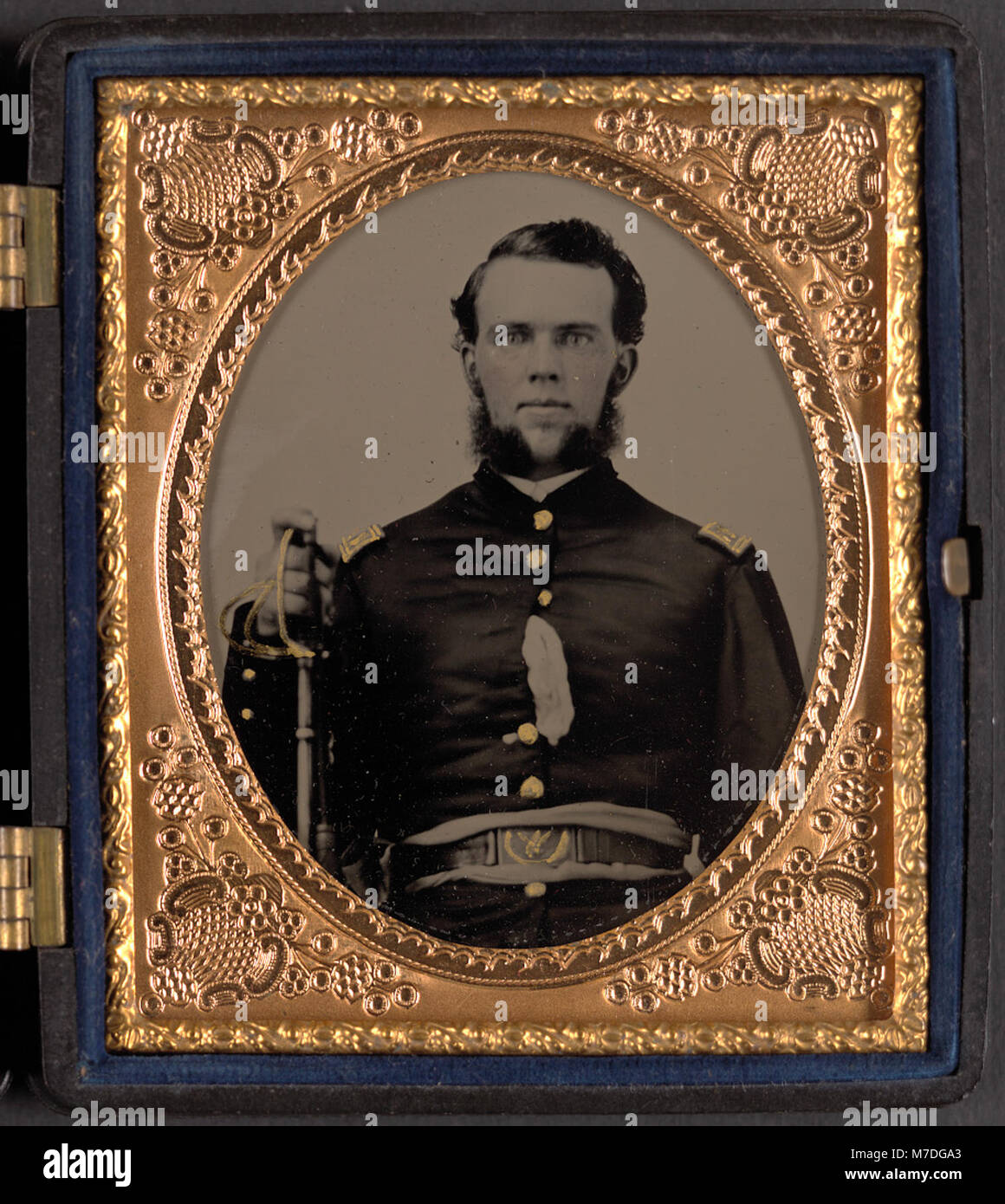 A photograph of an unidentified Union cavalry officer, dressed in ...