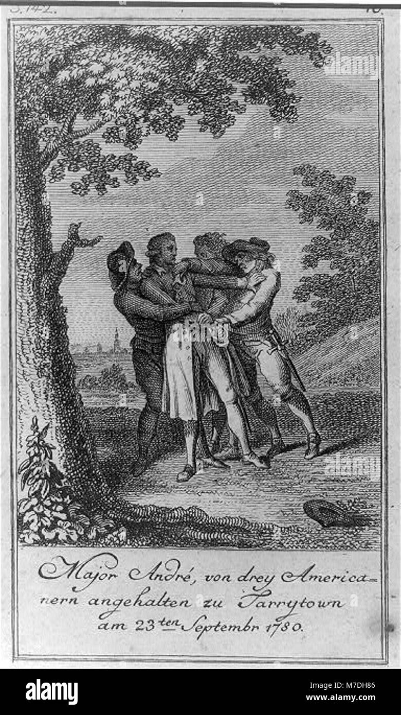 A historical depiction of Major André's capture by American forces at ...