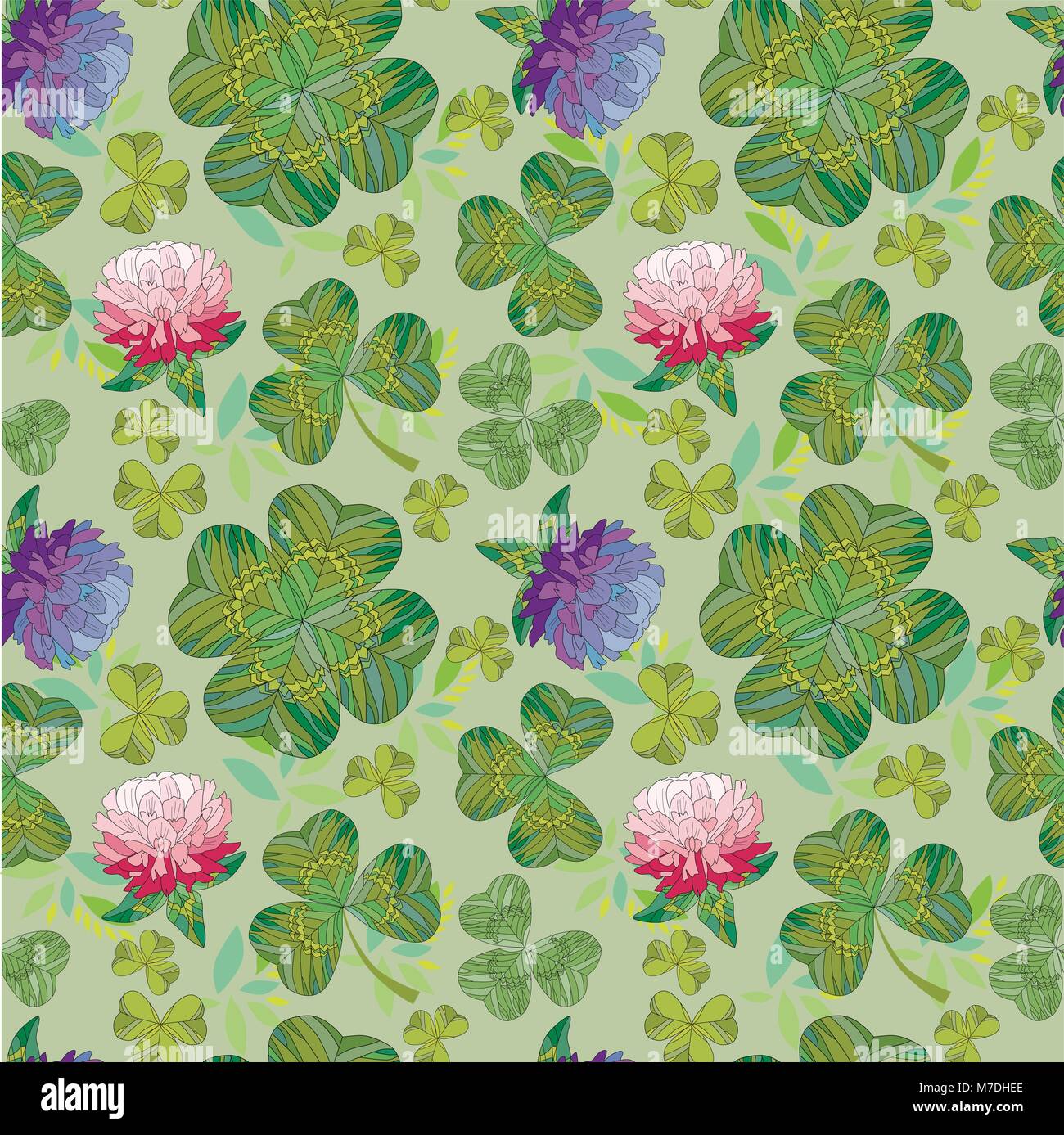 Seamless natural clover background with flowers on a green background ...