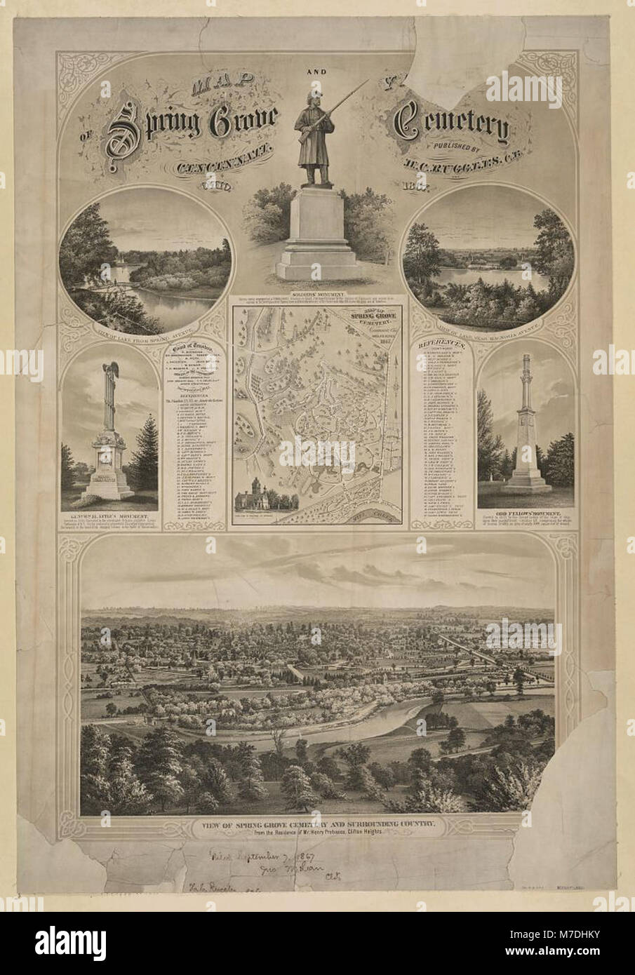 A map and aerial view of Spring Grove Cemetery, located in Cincinnati ...