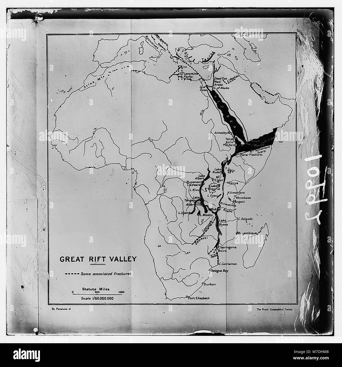 A map depicting Africa with an emphasis on the Great Rift Valley ...